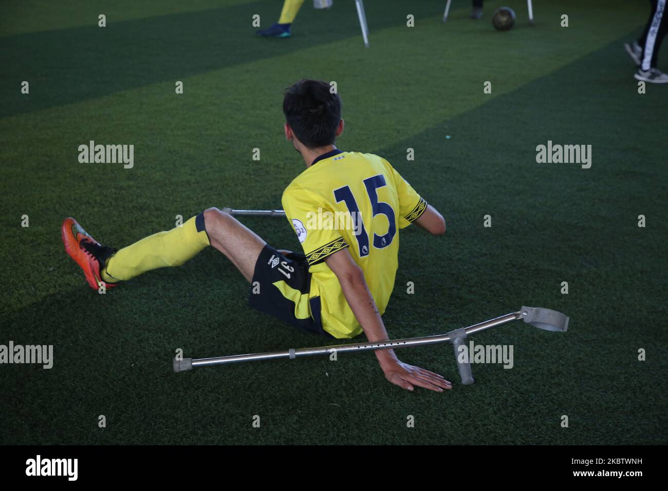 Amputated Syrian youth take part in a soccer training session at a ...