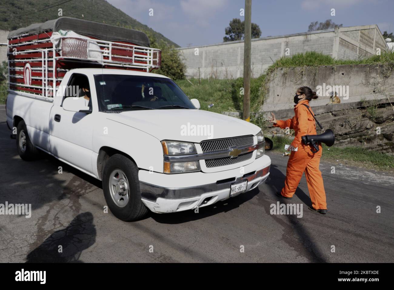 Activist of the organization Animal Save Mexico, stops a van that was ...