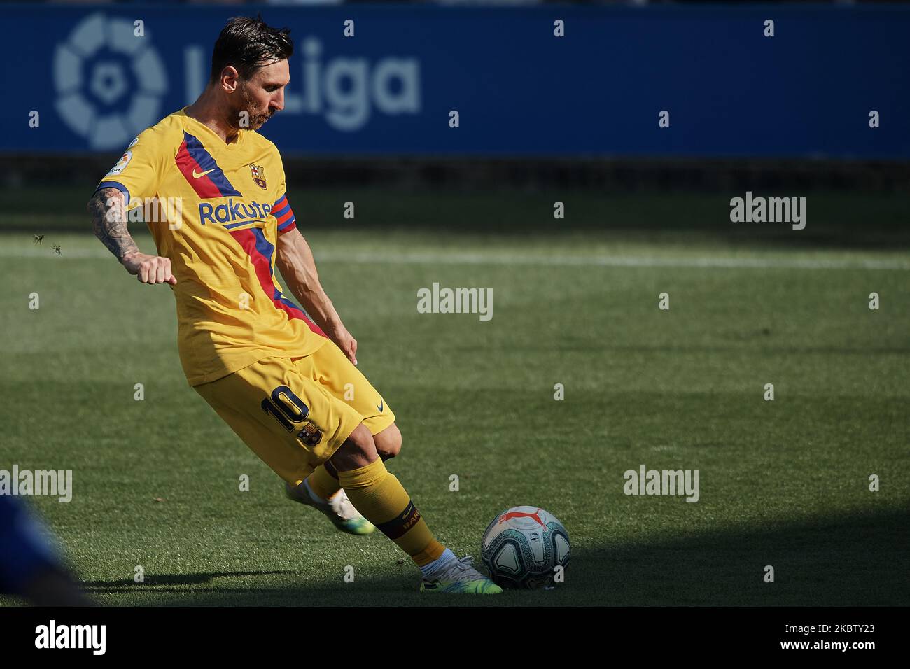 Lionel Messi of Barcelona shooting to goal during the Liga match ...