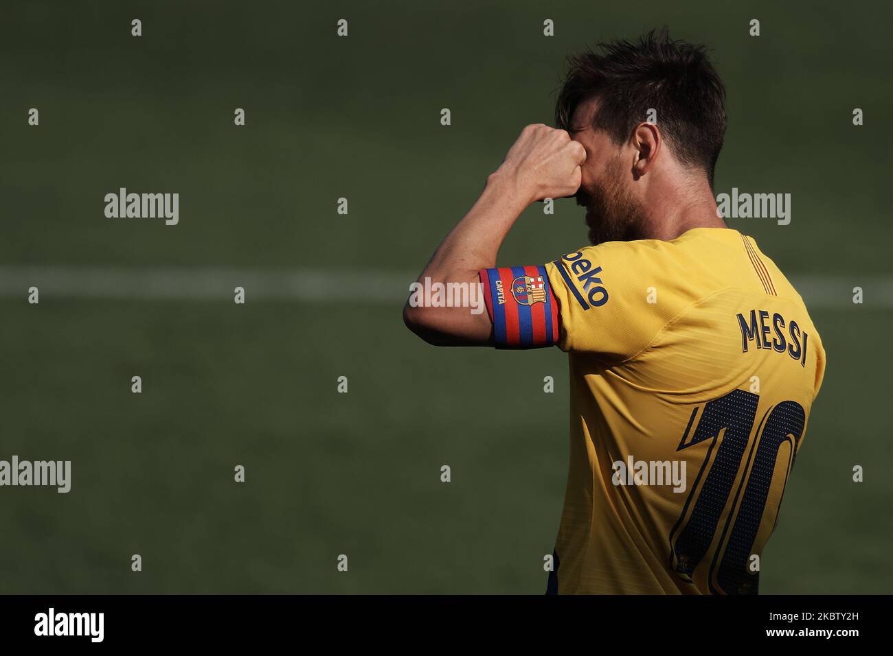 Lionel Messi of Barcelona gestures during the Liga match between ...