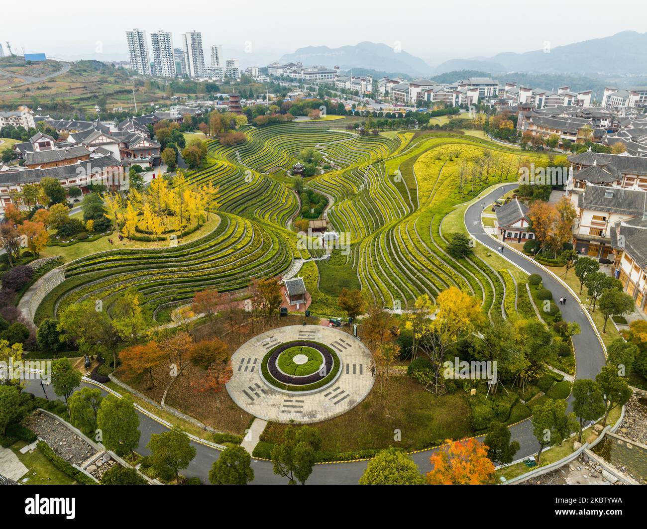 BIJIE, CHINA - NOVEMBER 4, 2022 - Aerial photo shows the rice terraces ...