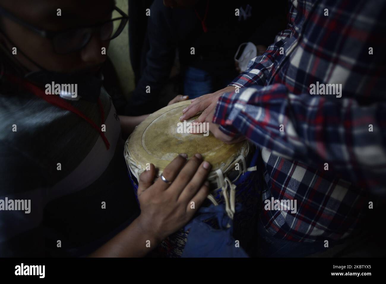 Nepalese devotees fix traditional instrument for the traditional ritual ...