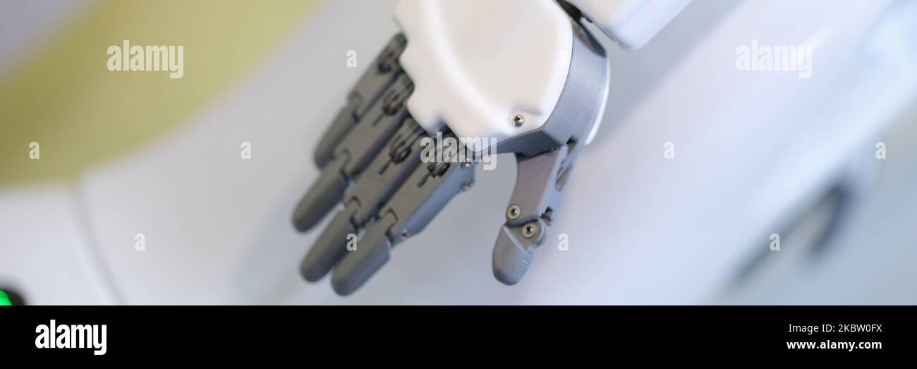 White automated arm of computer robot in production Stock Photo - Alamy