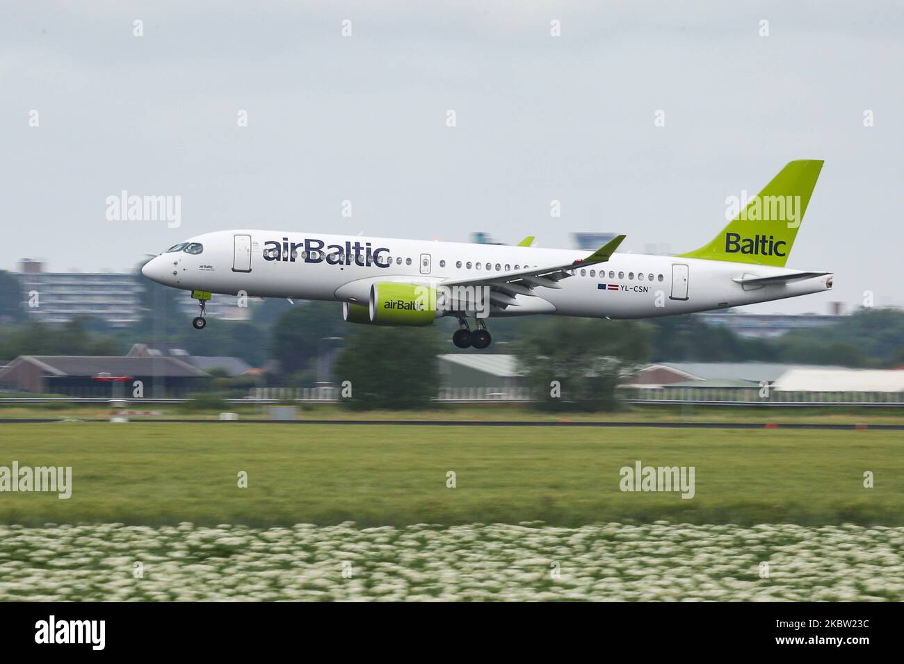 Air Baltic Airbus A220-300 aircraft as seen on final approach flying ...