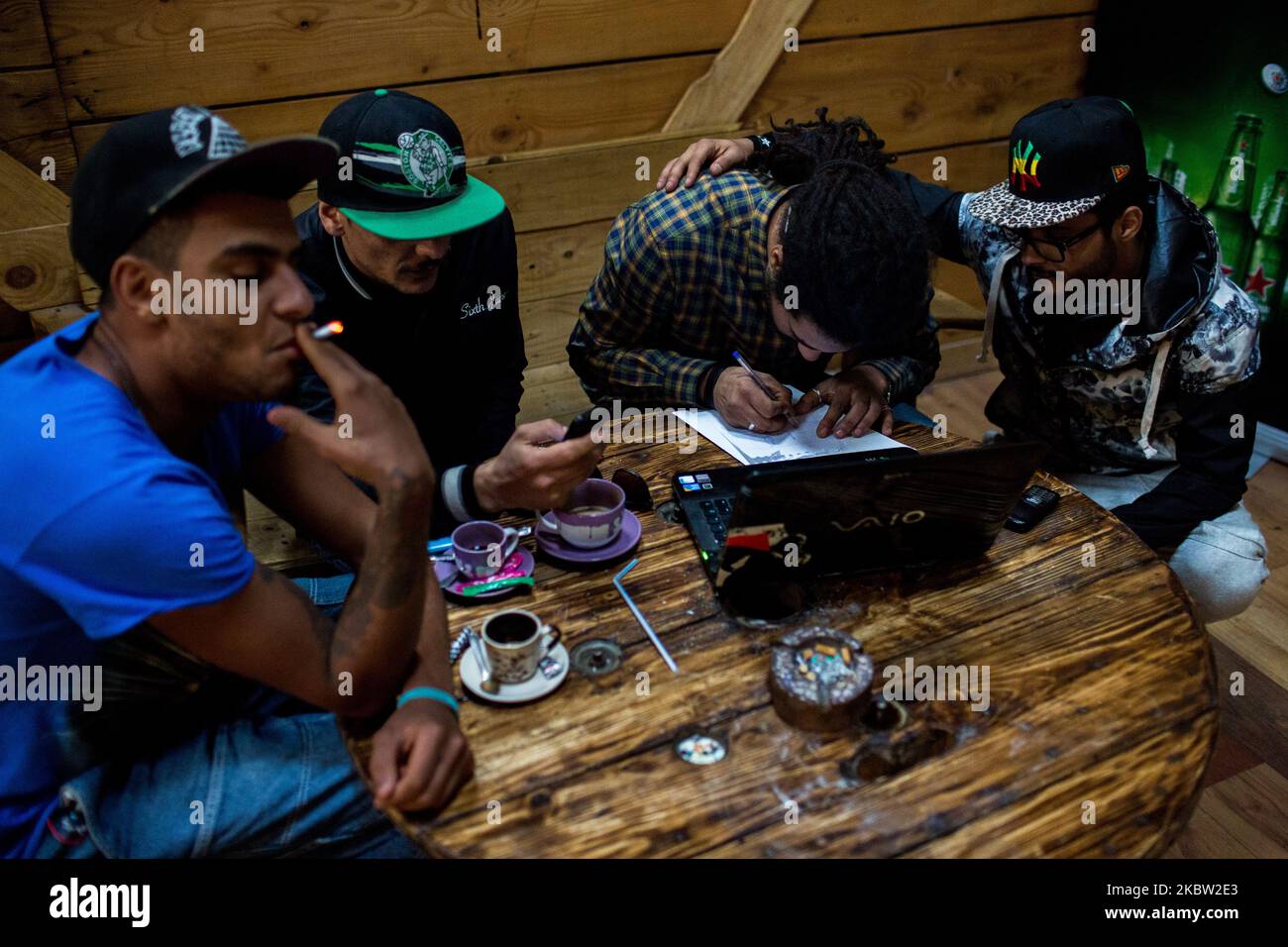 Tunis, Tunisia, 5 December 2014. A group of rappers meet in an ...