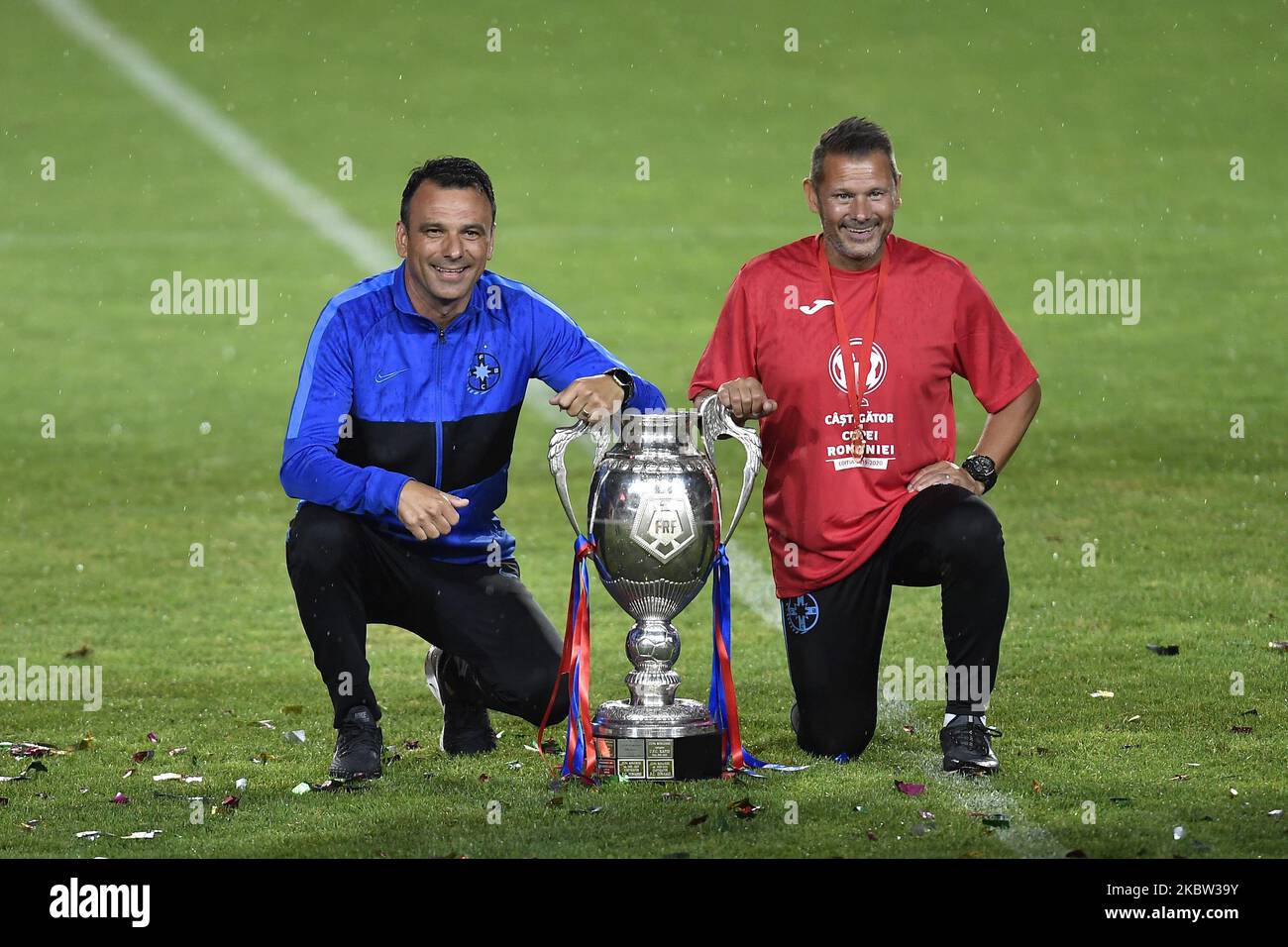 Anton Petrea and Thomas Neubert of FCSB with the trophy on the Romanian ...