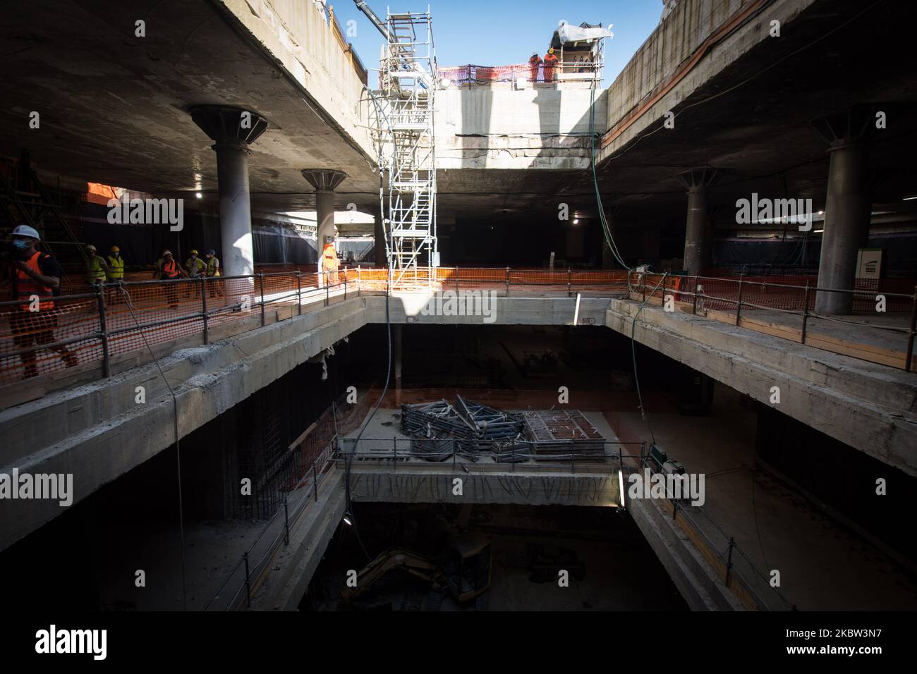 A view of a site for the construction of the Metro C of Rome's subway ...