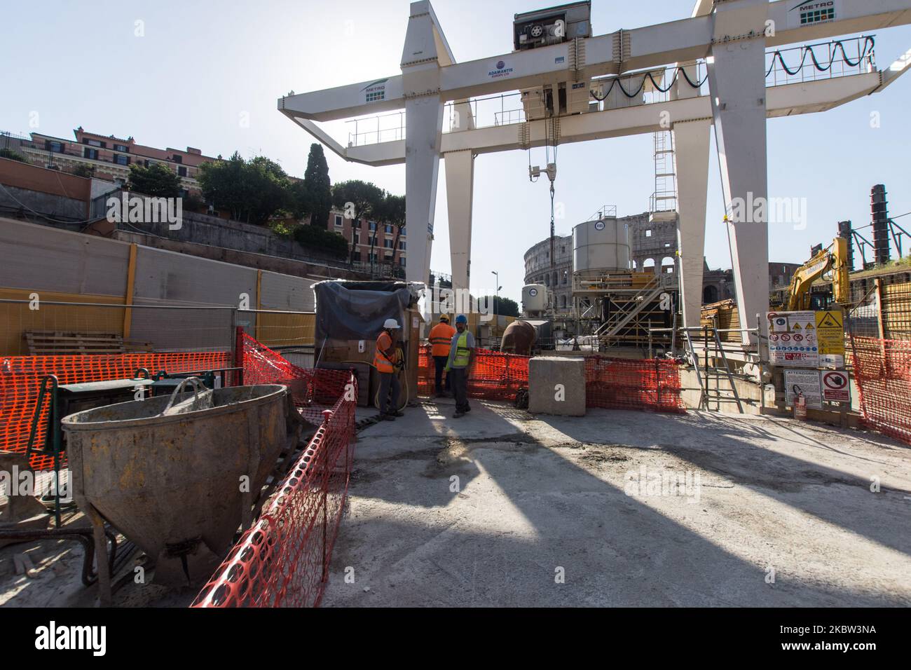 A view of a site for the construction of the Metro C of Rome's subway ...