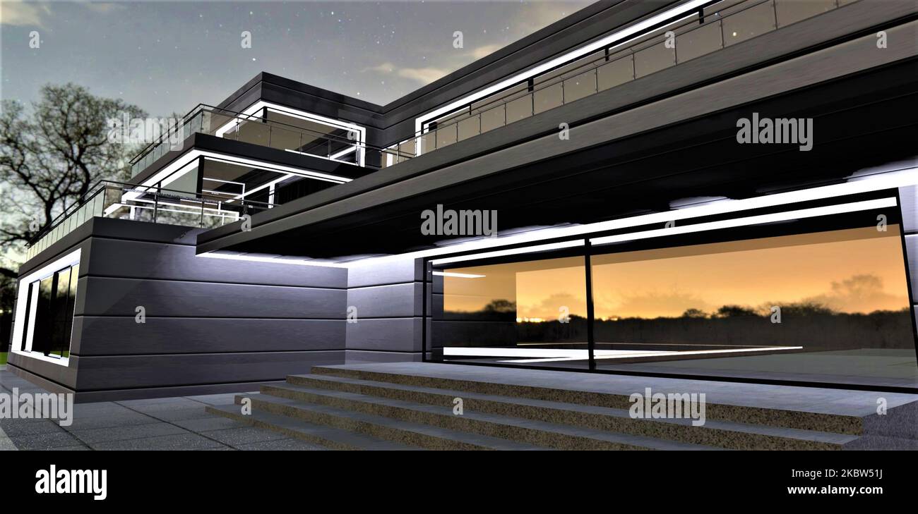 White color as a highlight of the window arches of a modern office ...