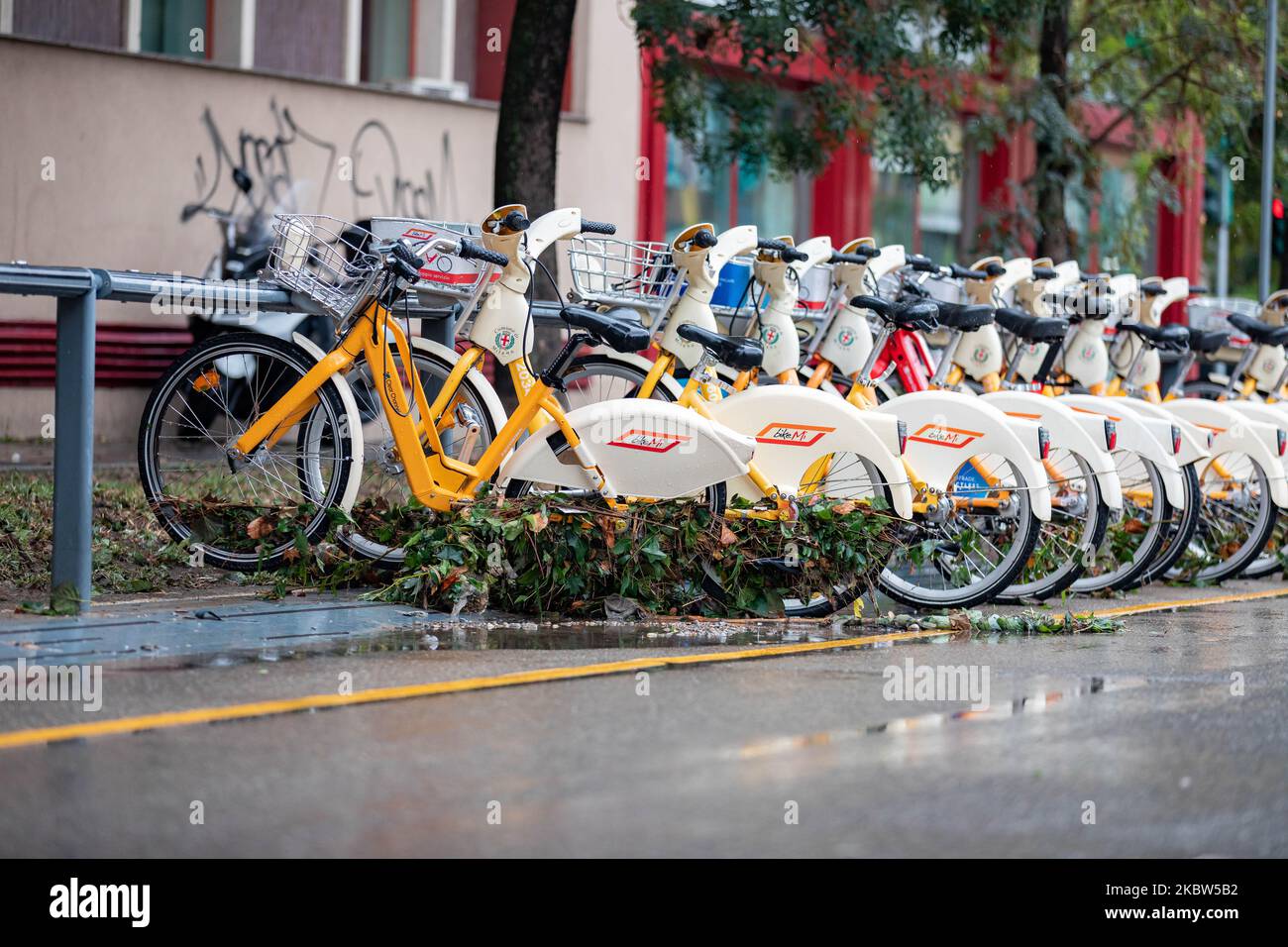 A damaged bike during storm and flooding of the Seveso river on July 24 ...