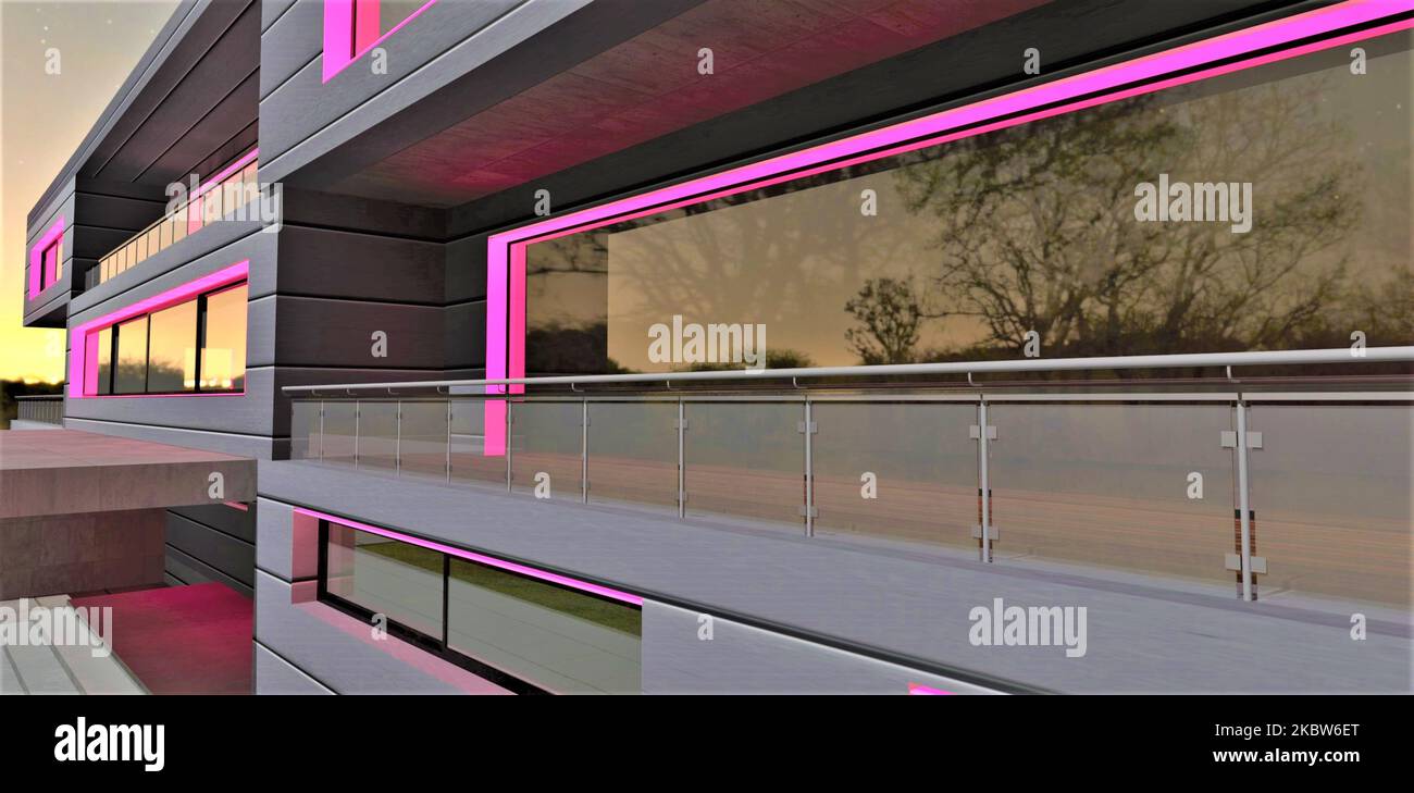 An option to illuminate the facade of an advanced futuristic building ...