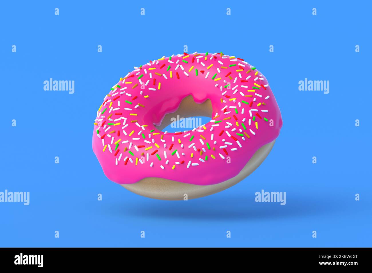Flying donut on blue background. Homemade bakery. Break time. Sweet ...