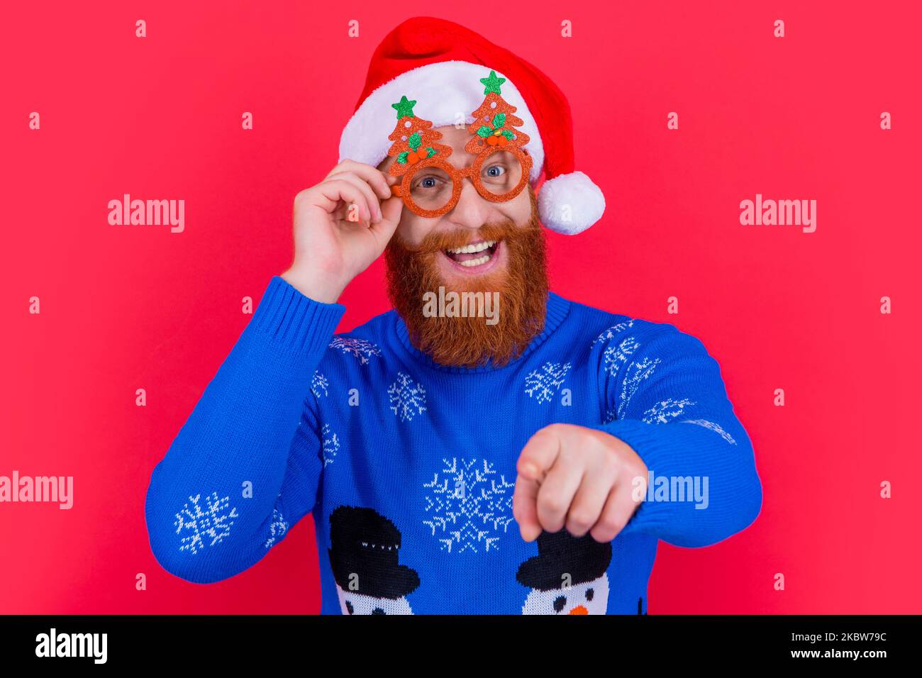 new year party fun. happy man in party glasses have fun at new year ...