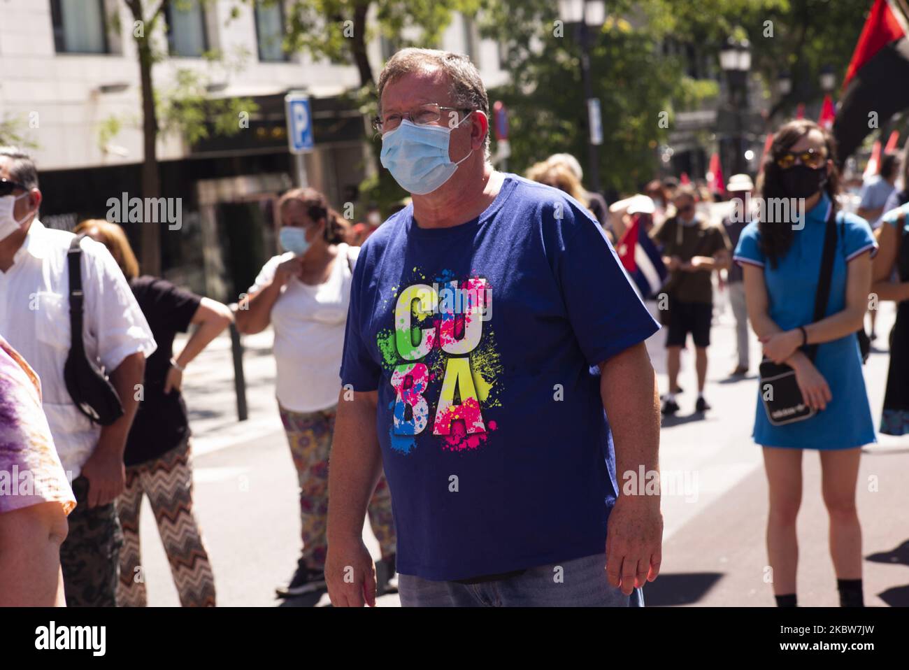Protesters with Cuban flags during the demonstration with the slogan ...