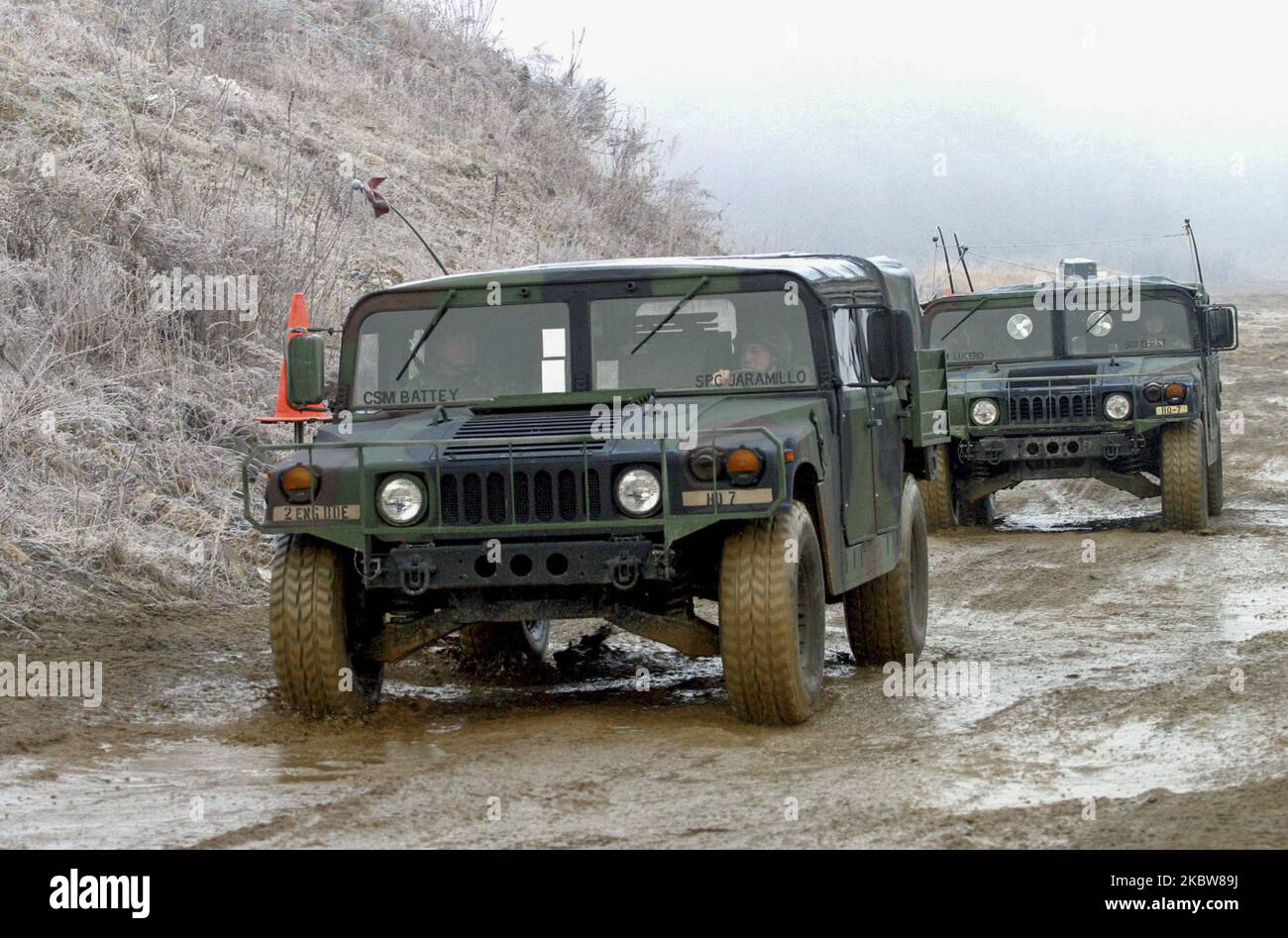 US Military vehicles arrives live fire area during their joint drill ...