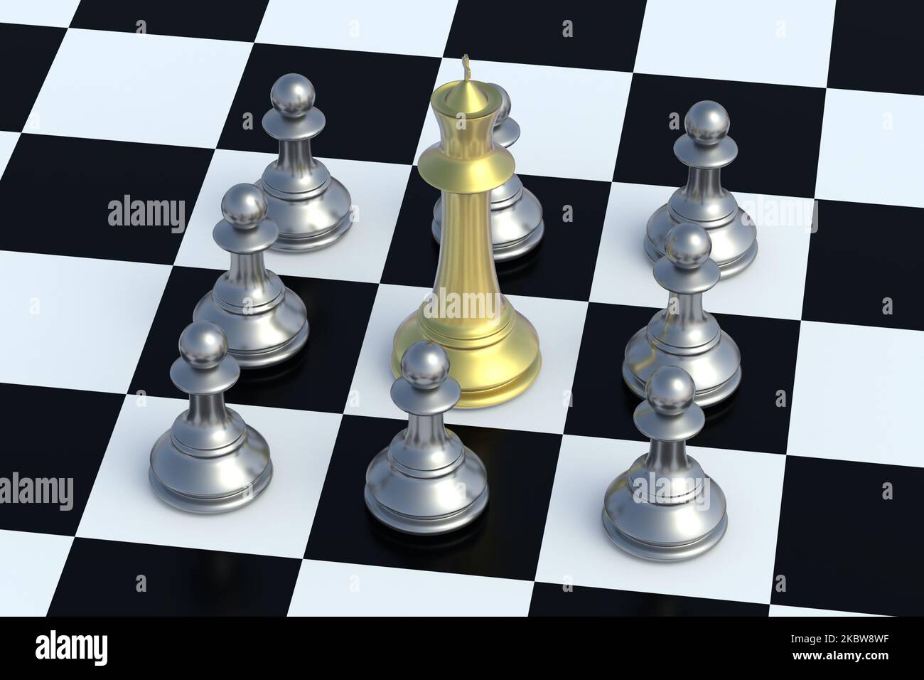 Golden king and silver pawns on chess board. Table games. International ...