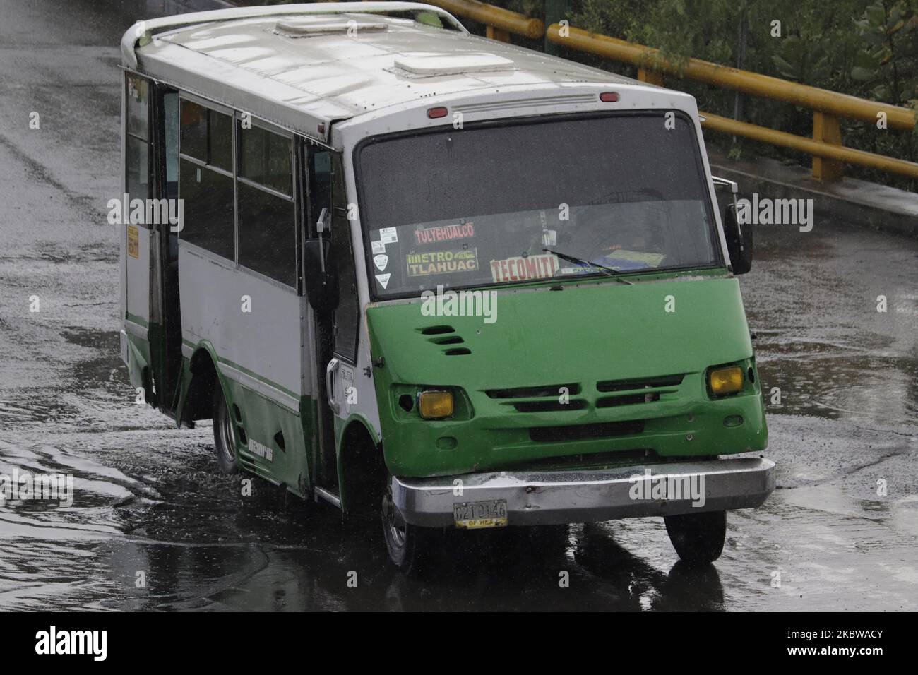 A minibus outside the Tlahuac subway in Mexico City, on July 22, 2020 ...