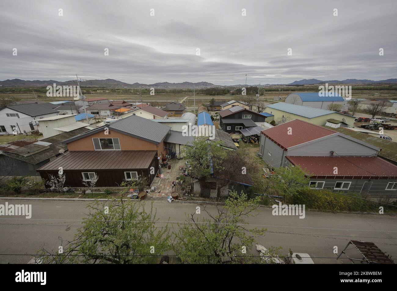 April 24, 2018-Paju, South Korea-A View of South Korean Daesung Dong Freedonm village in DMZ ...