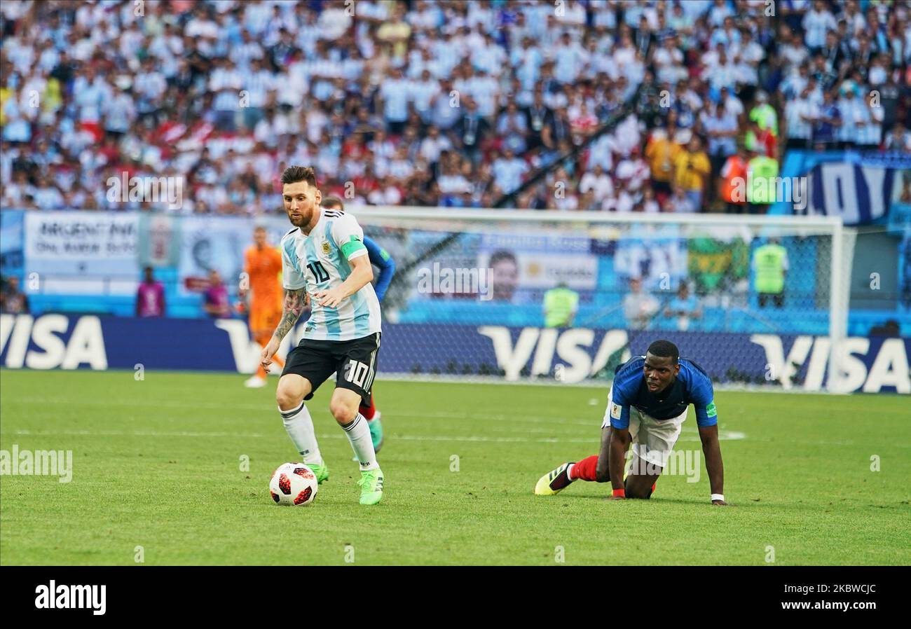 Lionel Messi of Argentina and Paul Pogba during the FIFA World Cup ...