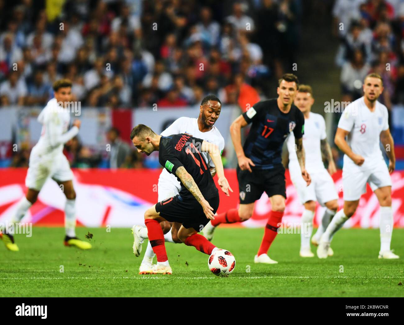 Raheem Sterling of England passing the ball through the legs of Marcelo ...