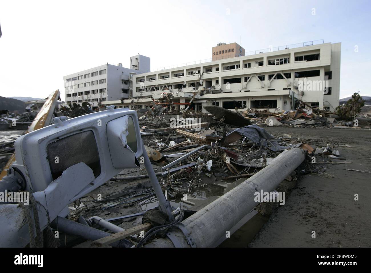 March 17, 2011-Sanriku Minami, Japan-Hospital fill in debris and waste ...