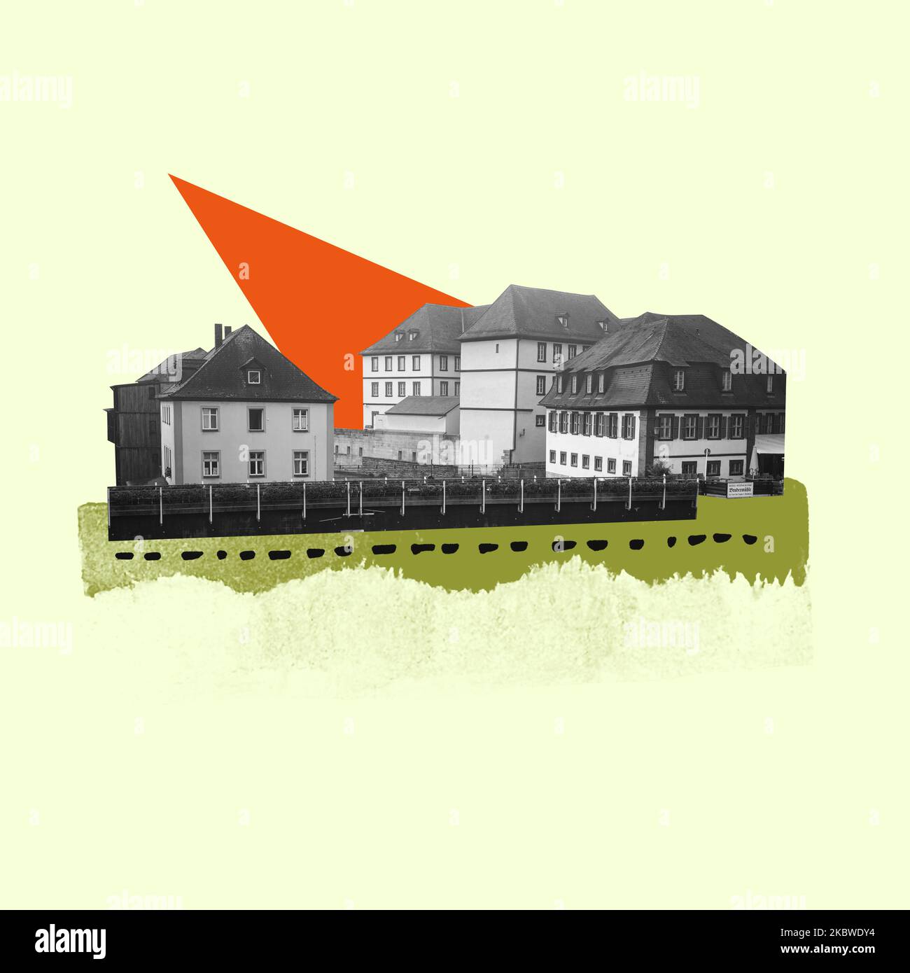 Contemporary art collage. Creative design in retro style. Black and ...