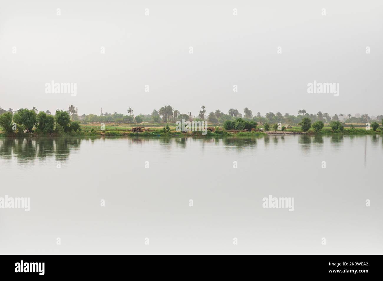 Distant horizon view from the middle of the river Nile to the river ...
