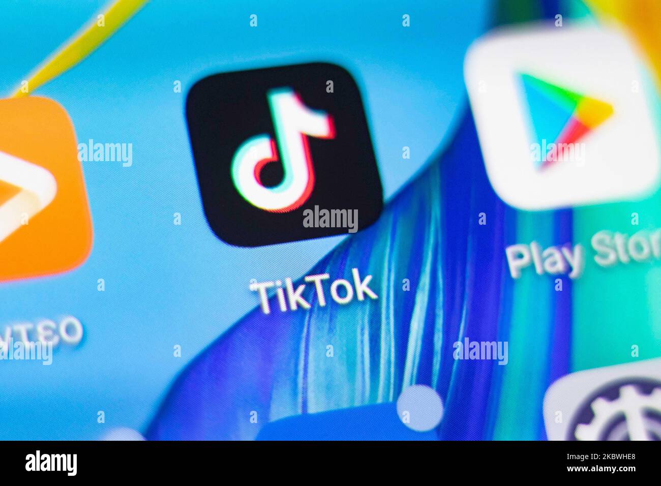 TikTok closeup logo displayed on a phone screen, smartphone and ...