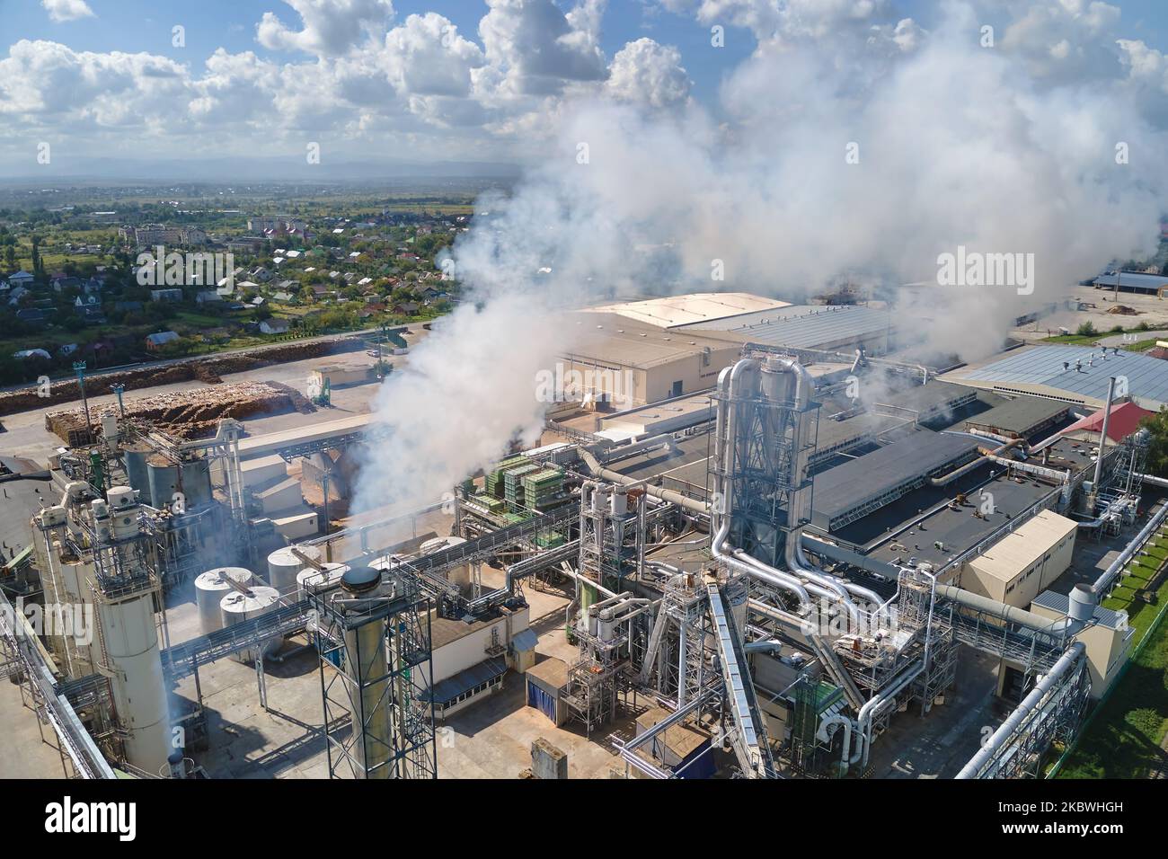 Aerial view of factory with high plant manufacture structure. Global ...
