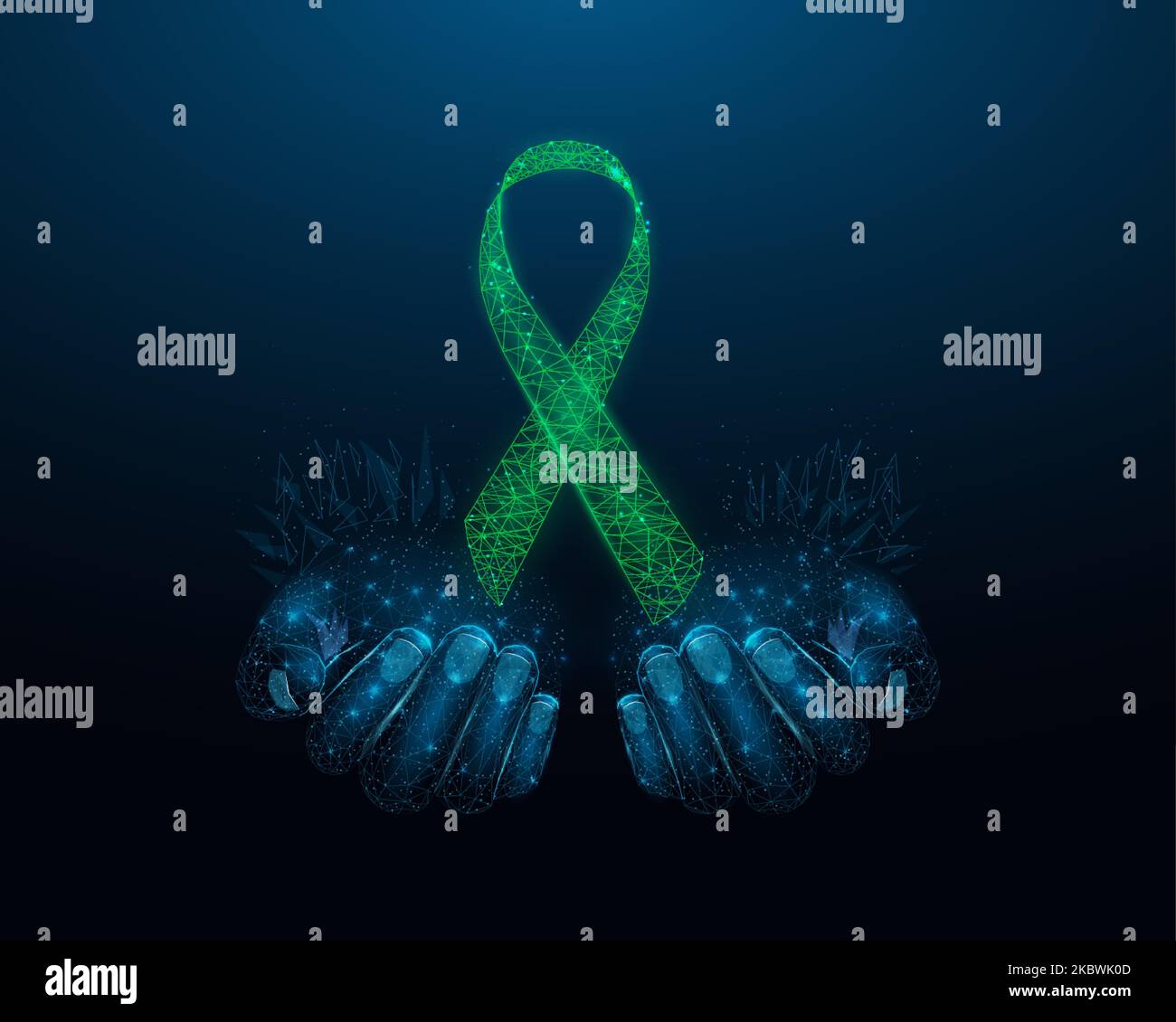 Two human hands are holds green ribbon awareness. Bipolar Disorder ...