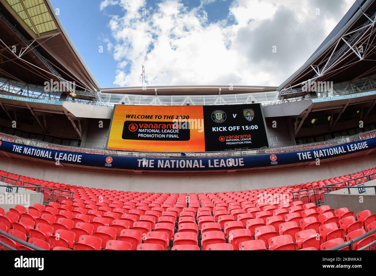 Wembley scoreboard ahead of kick-off during the Vanarama National ...