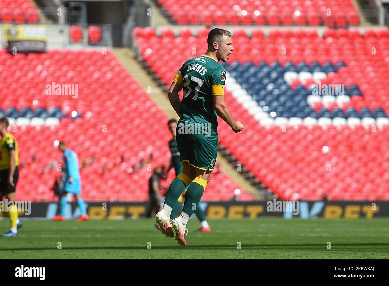 Callum Roberts (37) of Notts County celebrates after scoring a goal to ...
