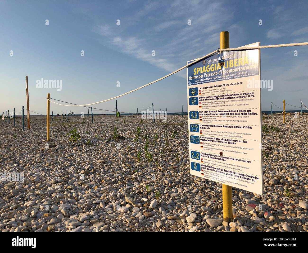 A free beach area equipped according to the rules of social distancing ...