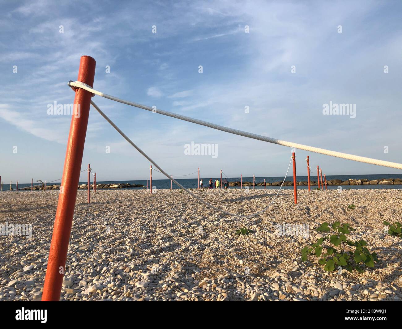 A free beach area equipped according to the rules of social distancing ...