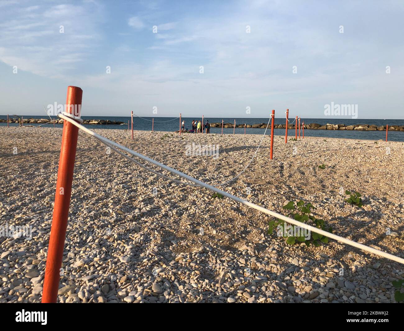 A free beach area equipped according to the rules of social distancing ...
