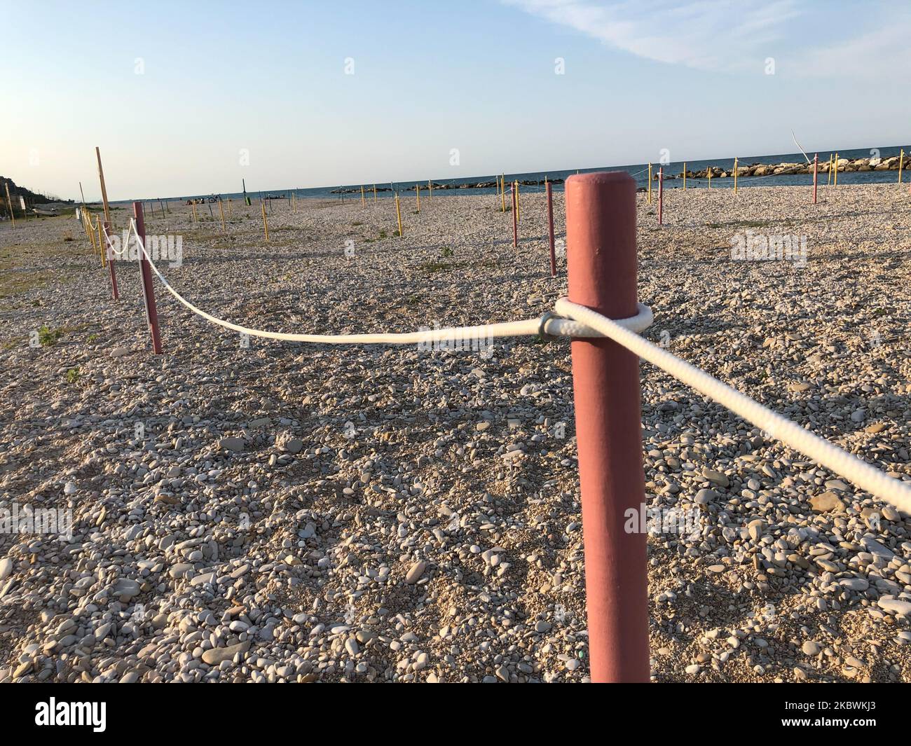 A free beach area equipped according to the rules of social distancing ...