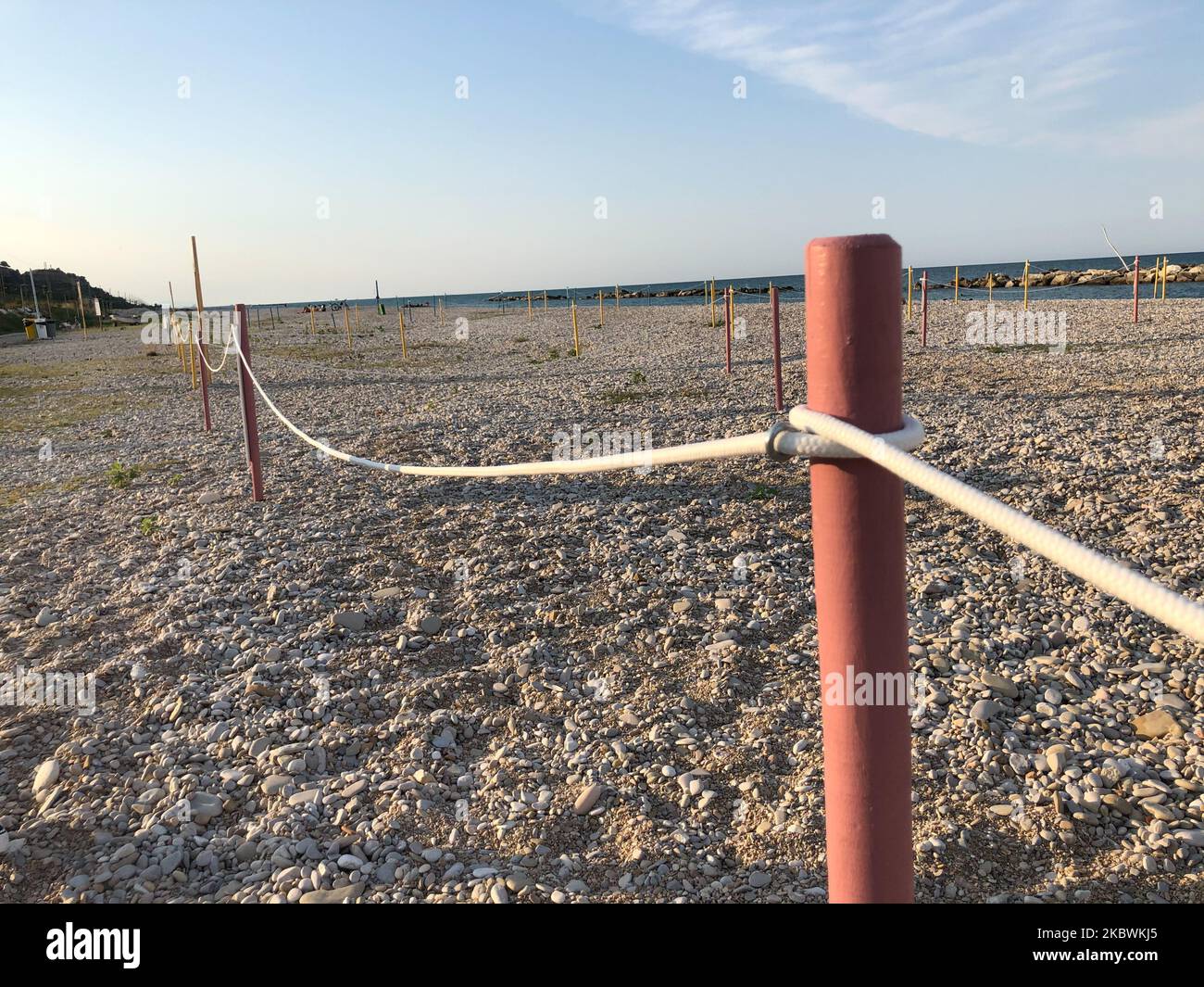 A free beach area equipped according to the rules of social distancing ...