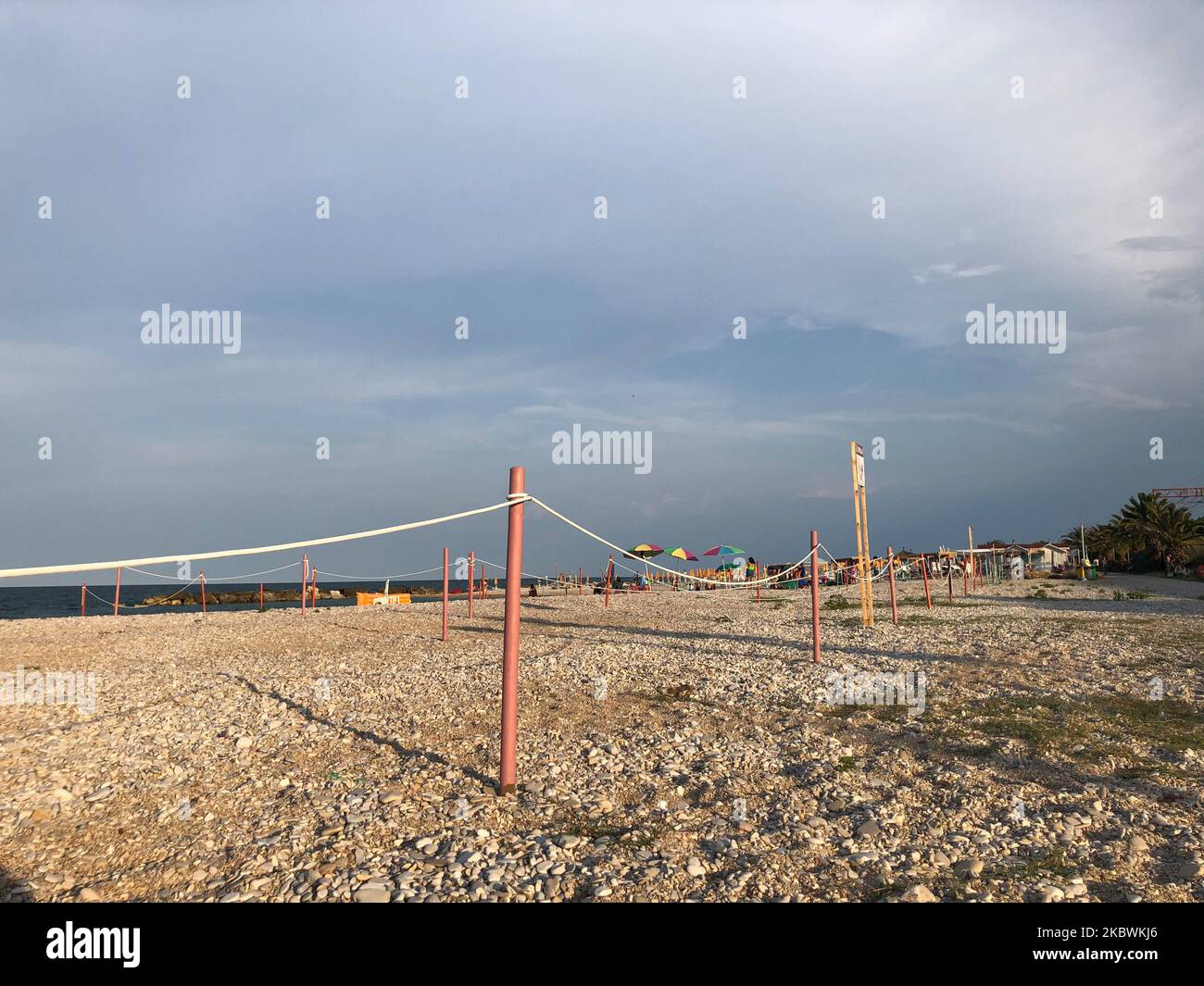 A free beach area equipped according to the rules of social distancing ...