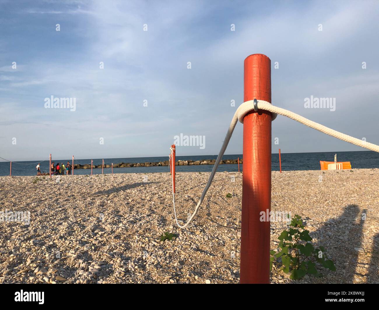 A free beach area equipped according to the rules of social distancing ...