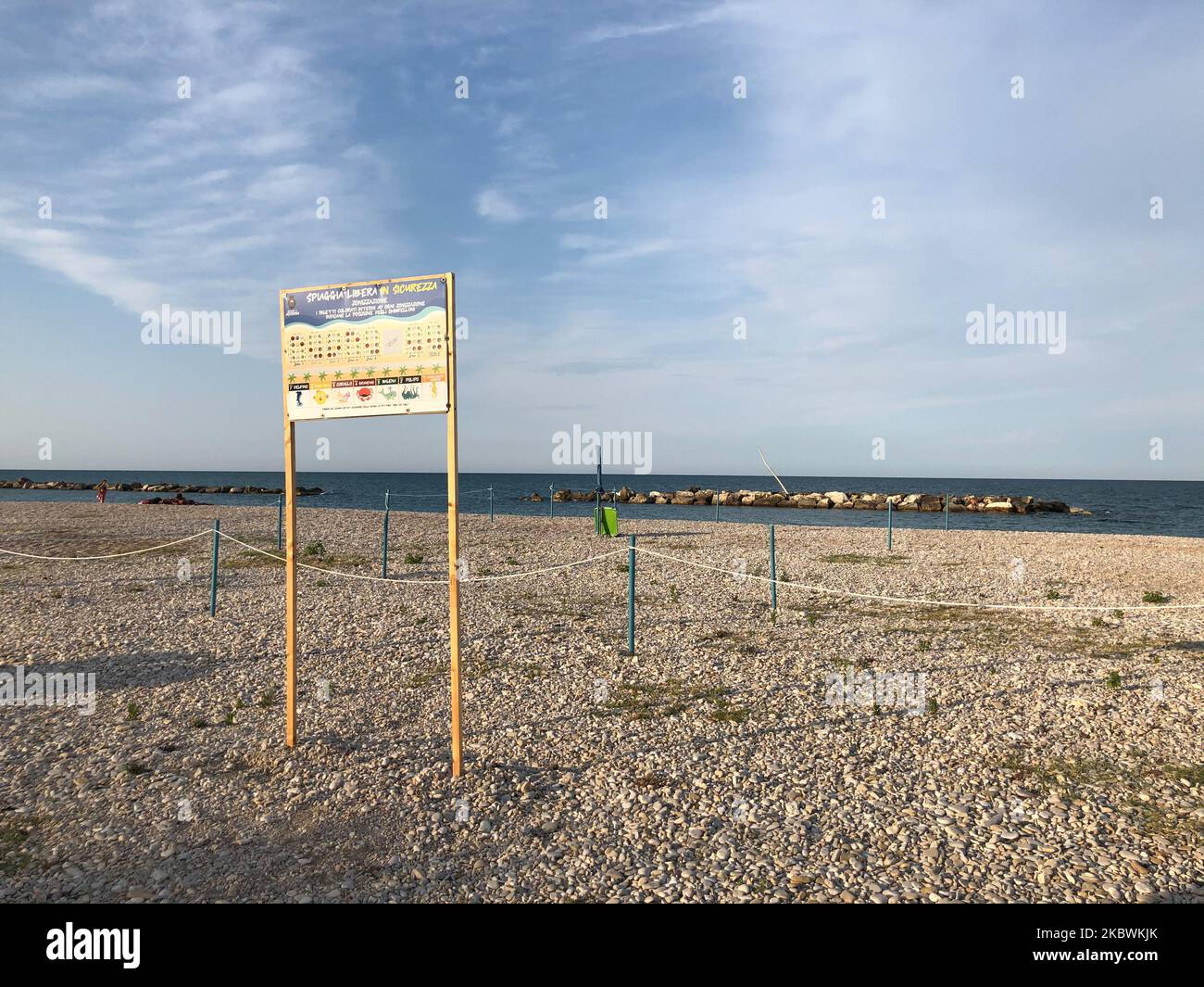 A free beach area equipped according to the rules of social distancing ...
