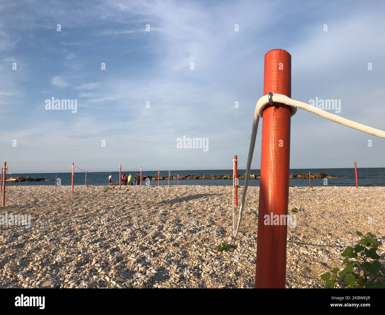 A free beach area equipped according to the rules of social distancing ...