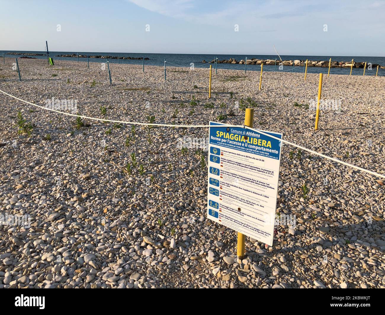 A free beach area equipped according to the rules of social distancing ...