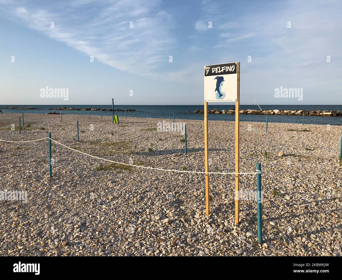 A free beach area equipped according to the rules of social distancing ...