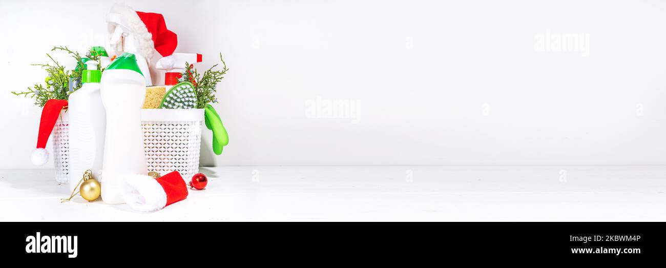 Christmas cleaning flatlay, advertising banner mockup for winter ...