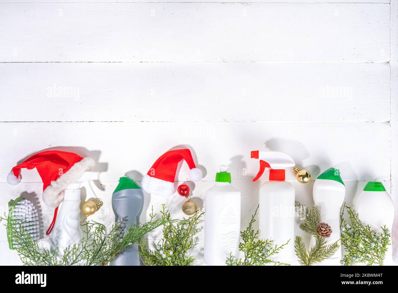 Christmas cleaning flatlay, advertising banner mockup for winter ...