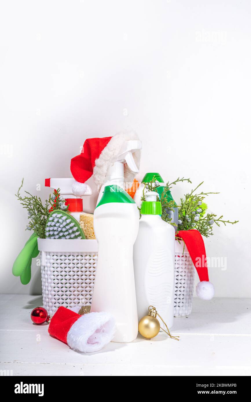 Christmas cleaning flatlay, advertising banner mockup for winter ...