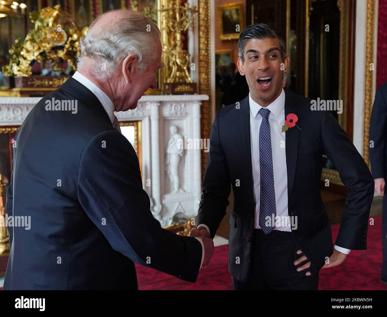 King Charles III greets Prime Minister Rishi Sunak, to a reception for ...