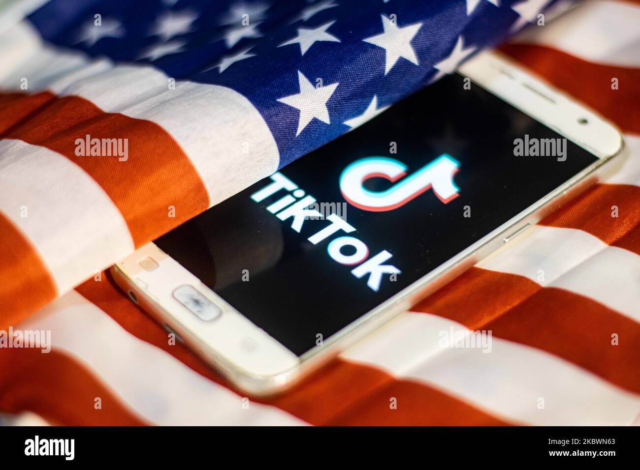 TikTok closeup logo displayed on a phone screen, smartphone on the ...