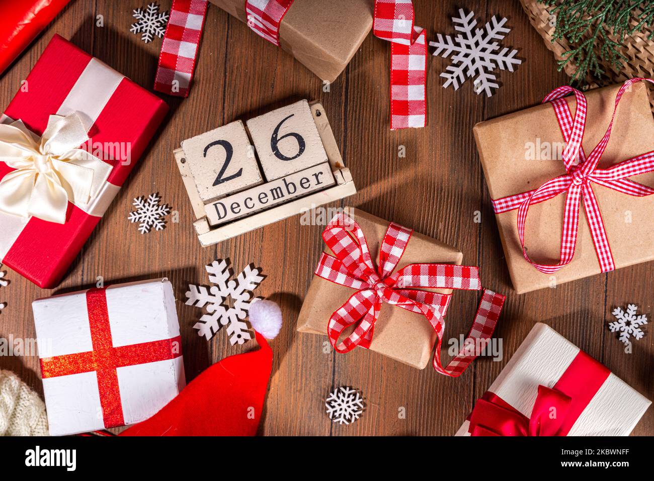 Boxing day sale seasonal promotion background. Various presents gift ...