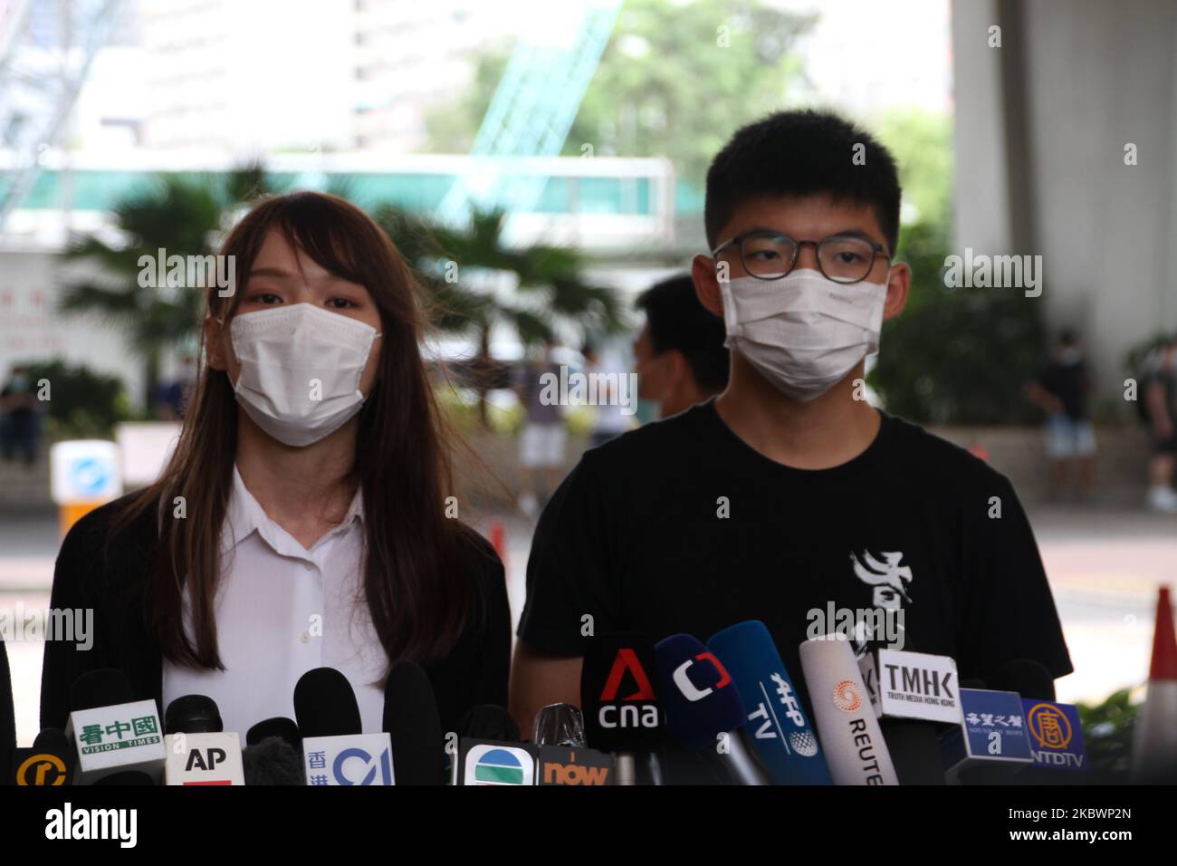 Angus Chau and Joshua Wong is seen entering to attend a press ...